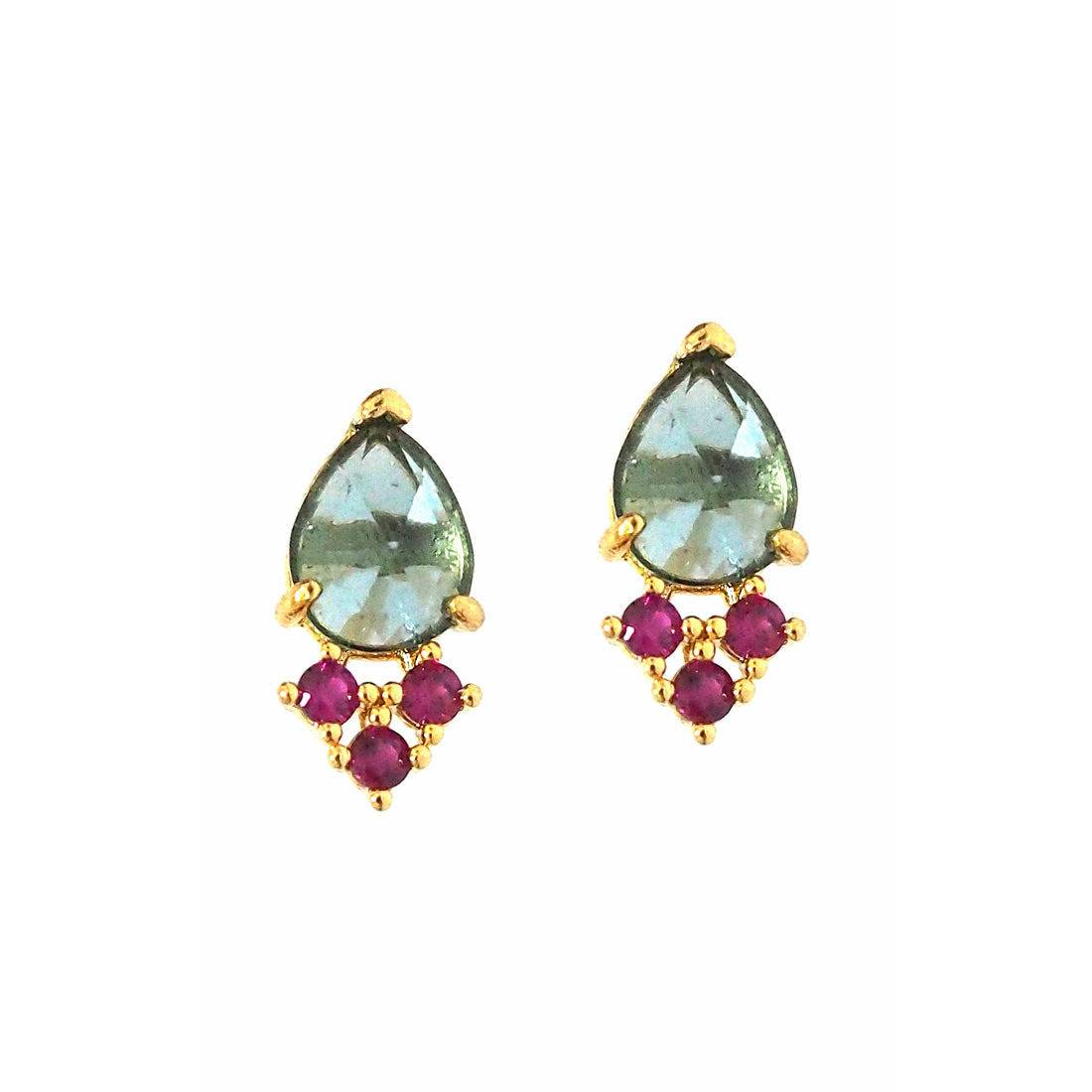 TAI Teardrop Red & Blue Stone Stud– ICE
